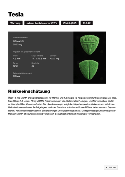 DrugsData.org (was EcstasyData): Test Details : Result #13293 - Tesla ...